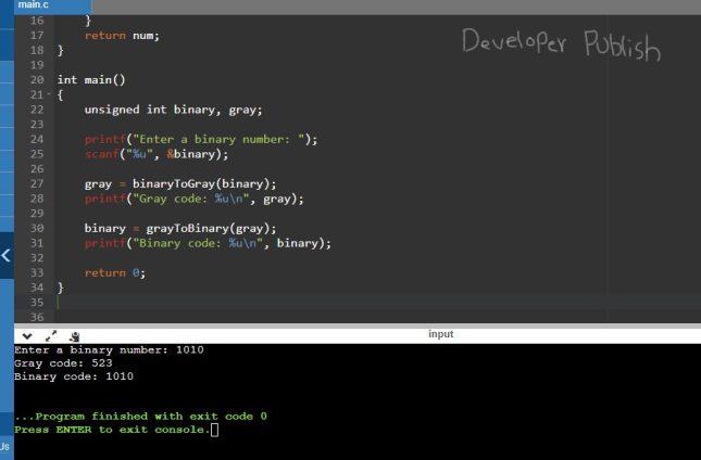 C Program to Convert Binary to Gray Code without Recursion