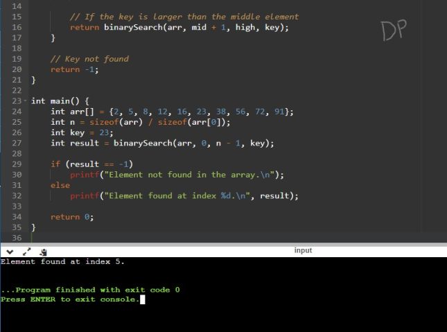 C Program to Perform Binary Search using Recursion