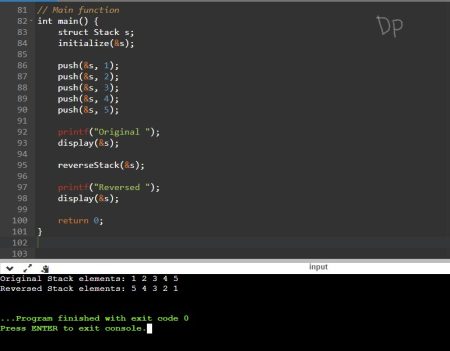 C Program to Reverse a Stack using Recursion