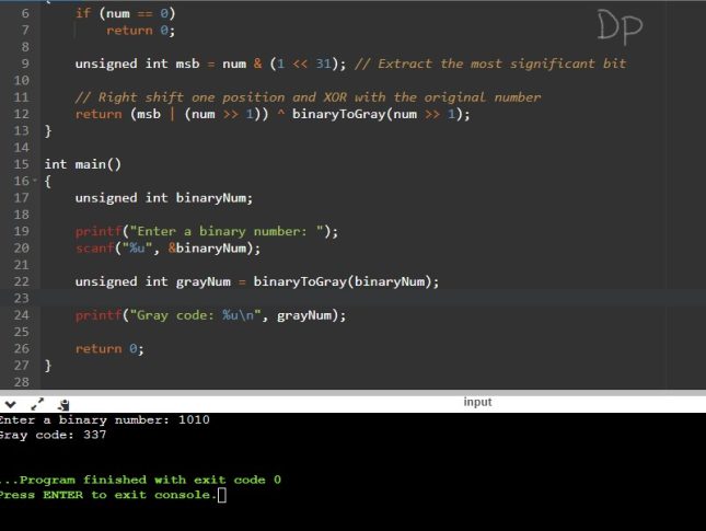 C Program to Convert Binary to Gray Code using Recursion