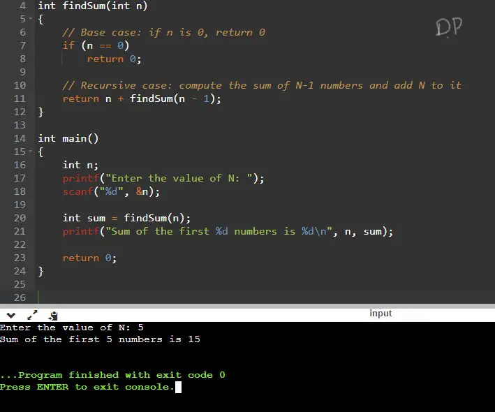 C Program To Find Sum Of N Numbers Using Recursion