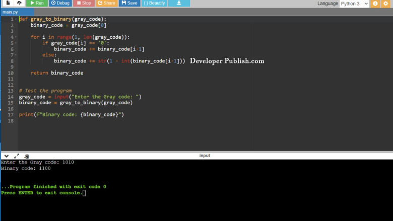 Python Program to Convert Gray to Binary Code