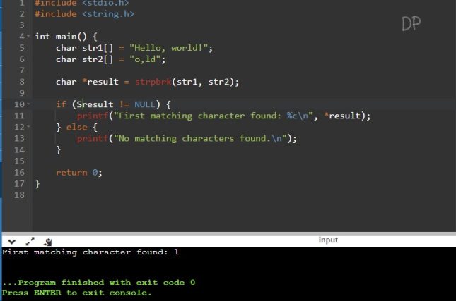 C Program to Implement strpbrk() Function