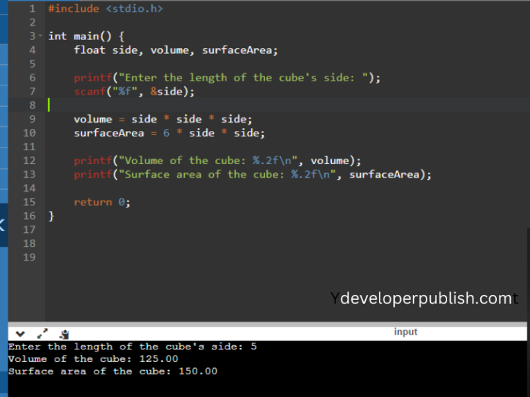 C Program to Find Volume and Surface Area of a Cube