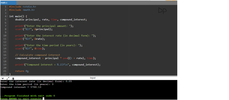 C Program to Find Compound Interest