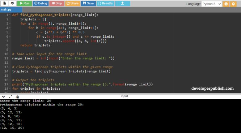 Python Program to Find All Pythagorean Triplets in the Range