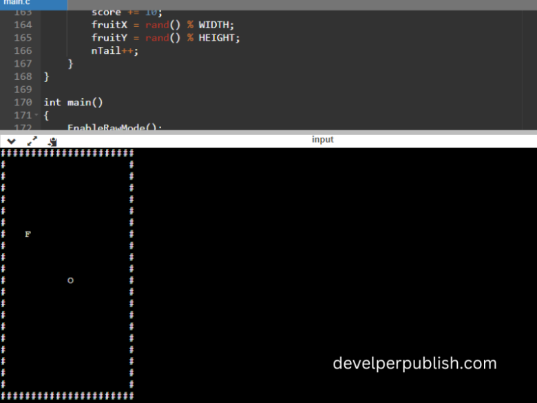 C Program demonstrating Snake Game