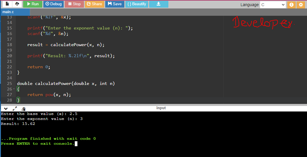 C Program to Calculate Pow (x,n)