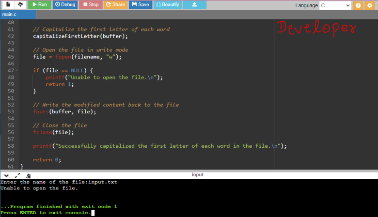 C Program to Capitalize First Letter of Each Word in a File