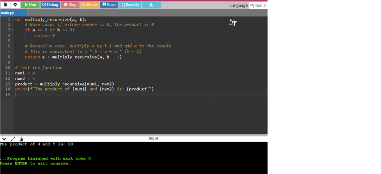Python Program to Find Product of Two Numbers using Recursion