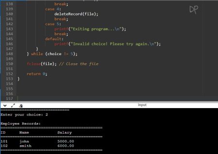 C Program to Create Employee Record System using File Handling