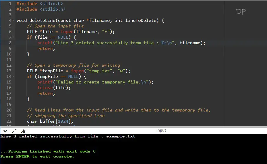 C Program To Delete A Specific Line From File