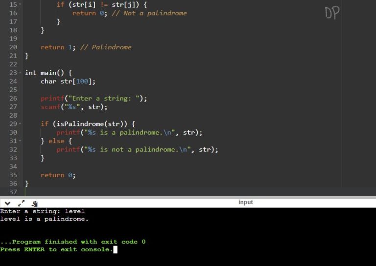 C Program to Check if a String is a Palindrome without using Built-in ...