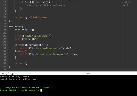 C Program to Check if a String is a Palindrome without using Built-in ...