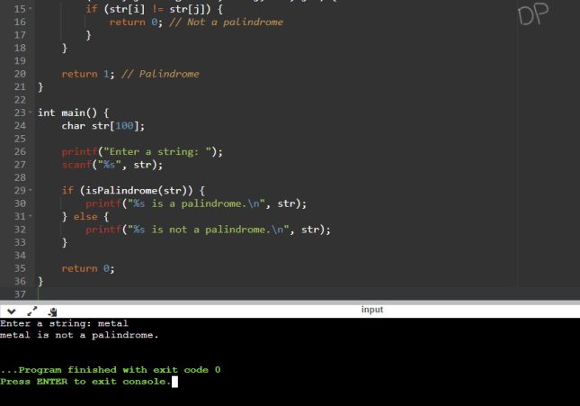 C Program to Check if a String is a Palindrome without using Built-in ...