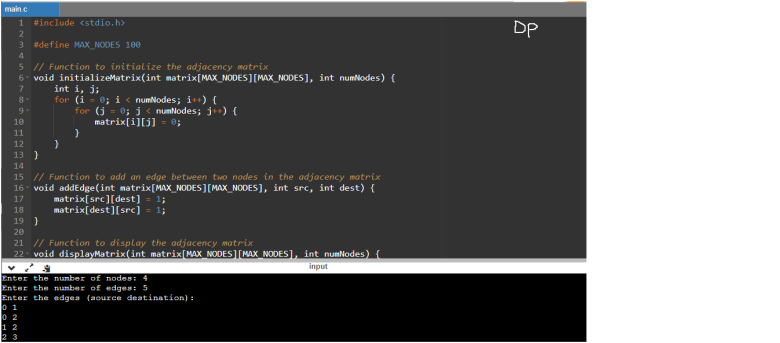 C Program to Implement Adjacency Matrix