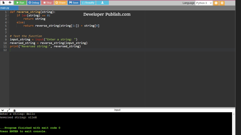 Python Program to Reverse a String using Recursion
