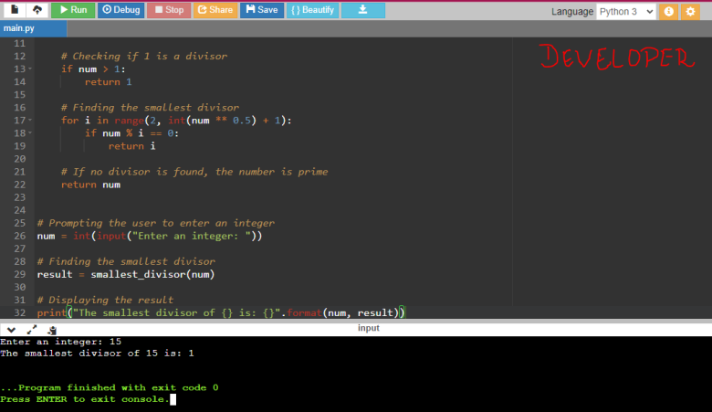 Python Program to Find the Smallest Divisor of an Integer