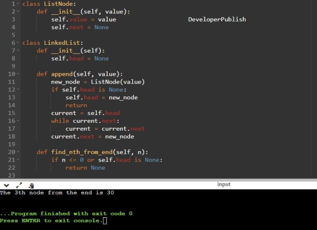 Python Program To Find Nth Node From End Of Linked List