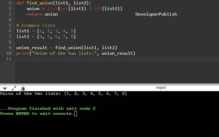 Python Program To Find The Union Of Two Lists