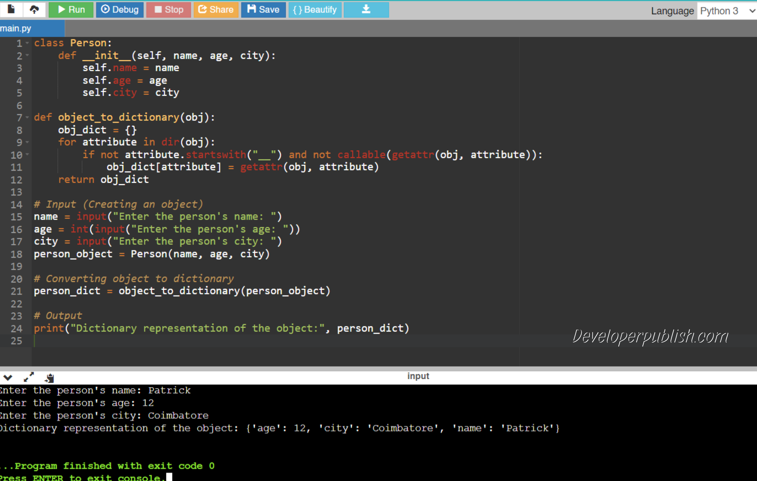 Python Program To Create Dictionary From An Object Python Program To Create Dictionary From An Object