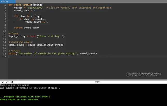 Python Program to Count the Number of Vowels in a String Python Program to Count the Number of Vowels in a String