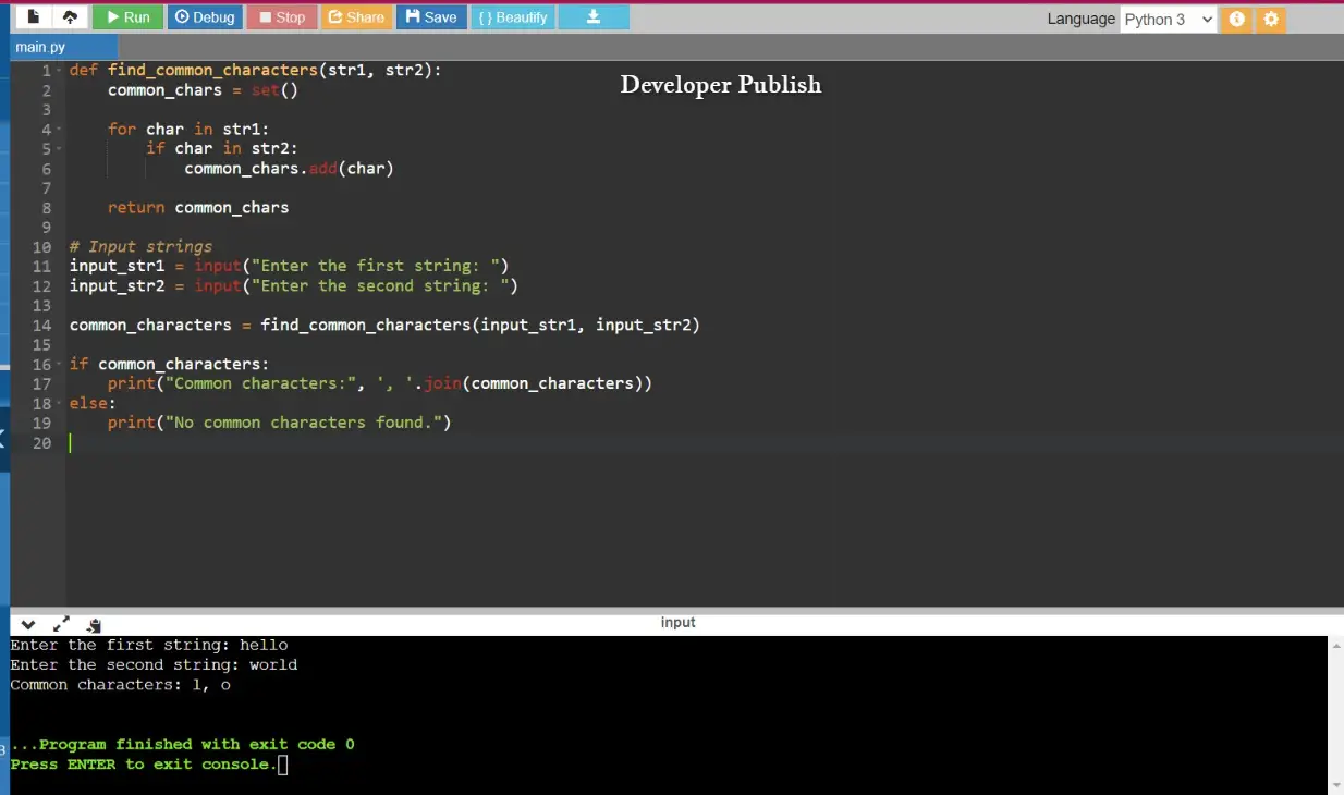 Python Program To Find Common Characters In Two Strings 