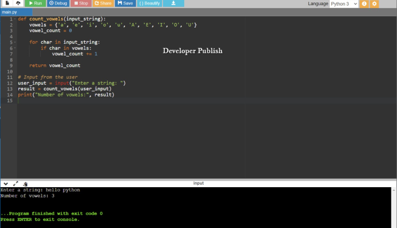 Python Program to Count Number of Vowels in a String using Sets