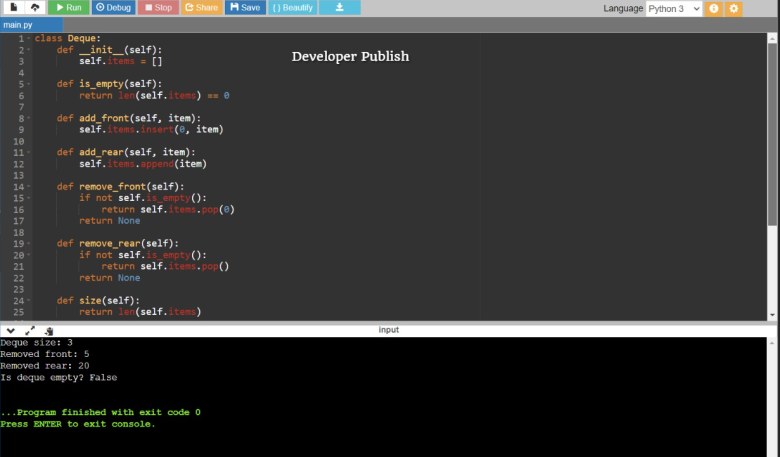 Python Program to Implement Dequeue