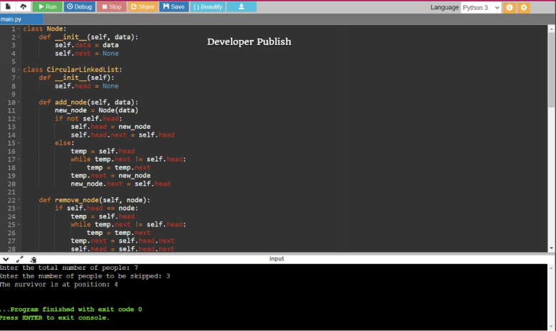 Python Program to Solve Josephus Problem using Linked List