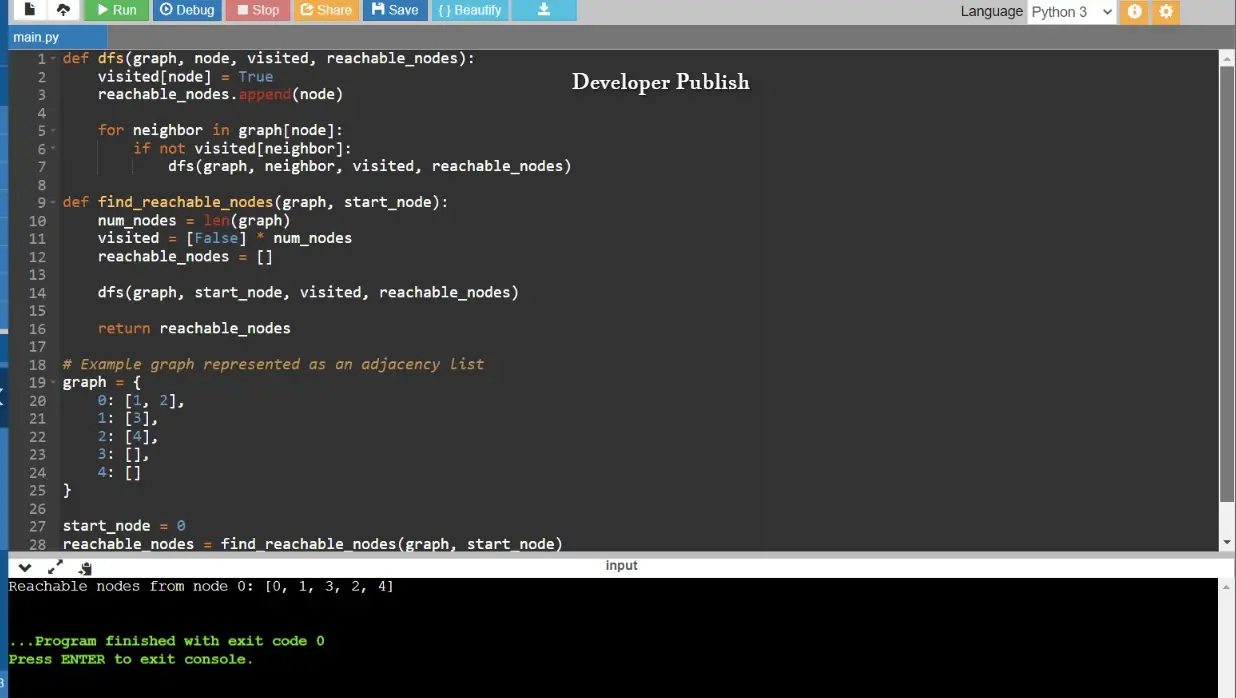 Python Program To Find All Reachable Nodes In A Graph Using Dfs