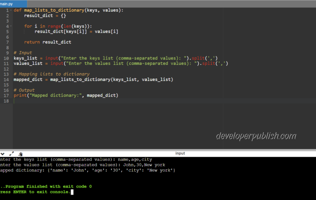 Python Program to Map Two Lists into a Dictionary