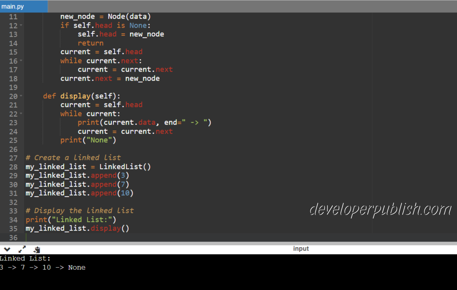 Python Program to Create and Display Linked List