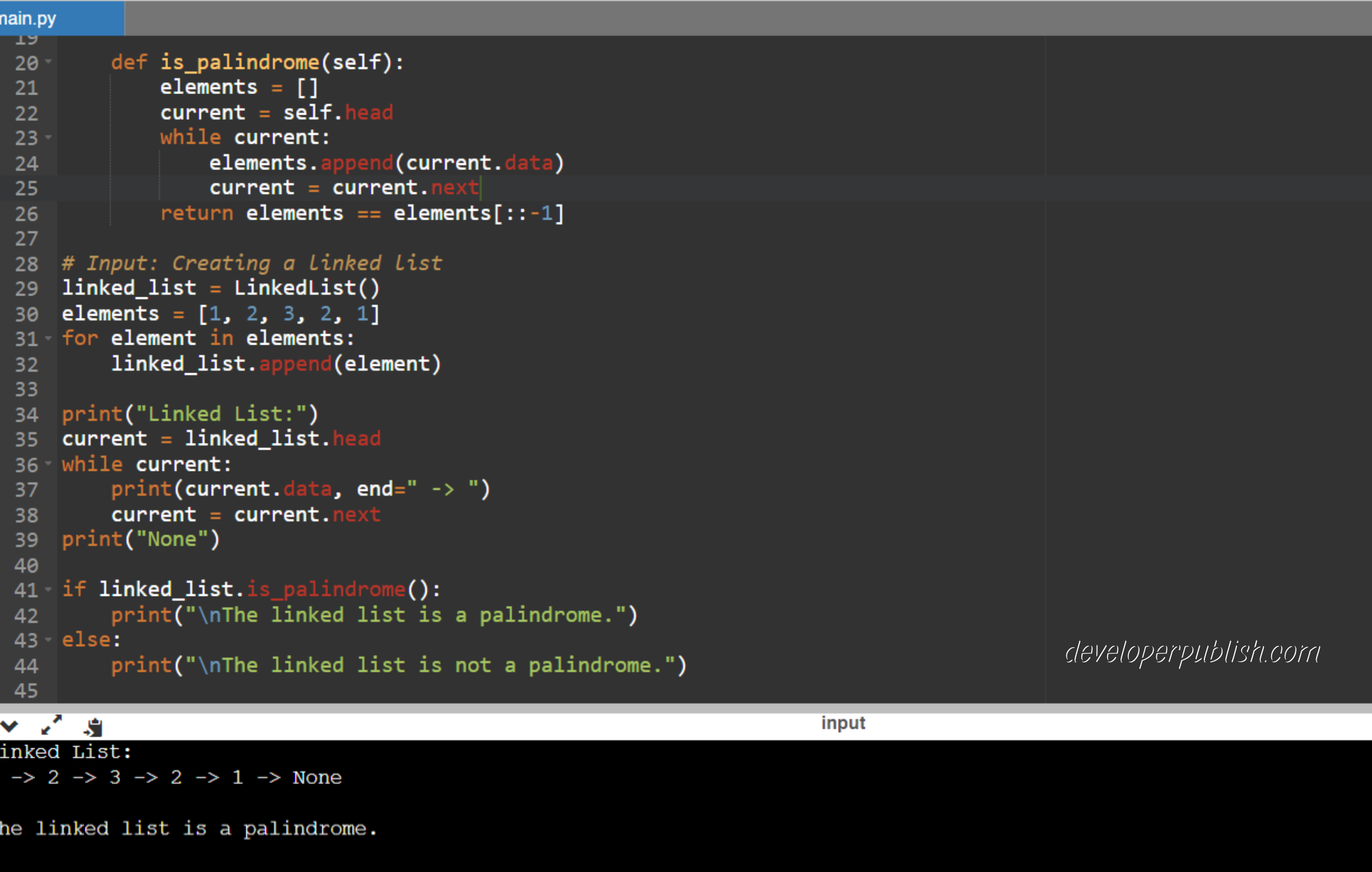 Python Program To Check If Singly Linked List Is Palindrome 2507
