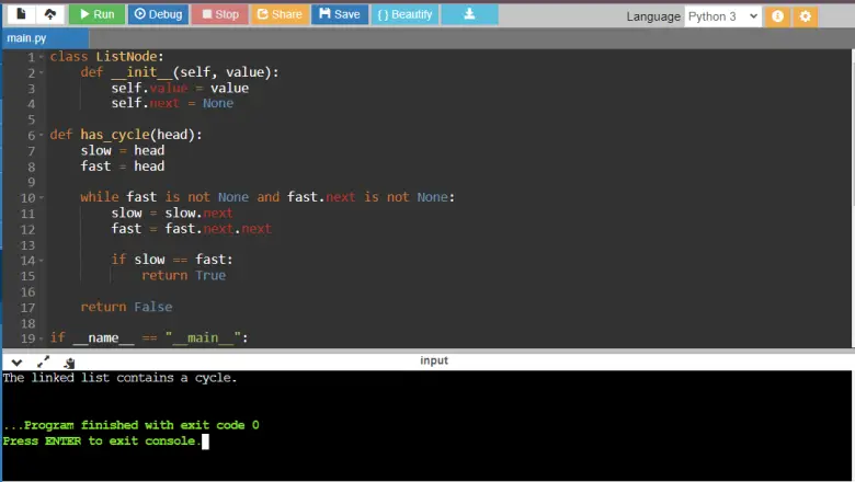 Python Program To Detect Cycle In A Linked List