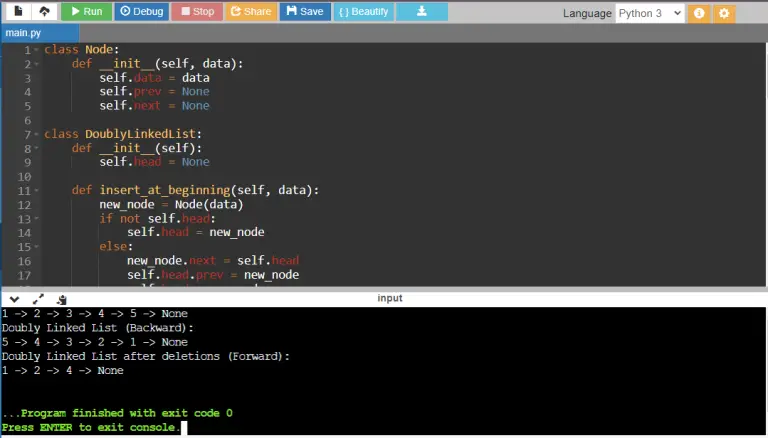 Python Program To Implement Doubly Linked List Operations