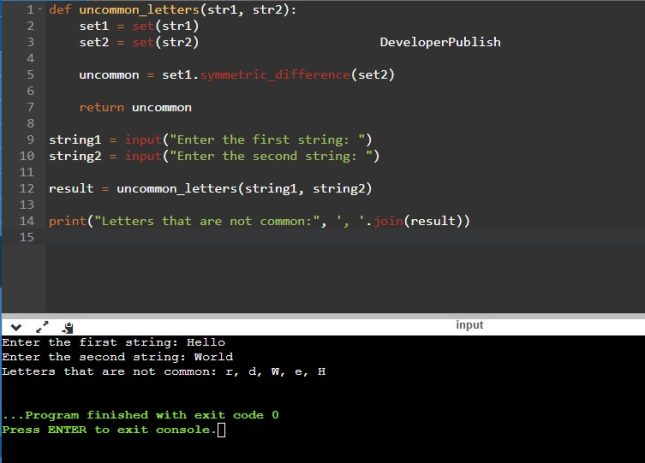 Python Program that Displays Letters that are not Common in Two Strings