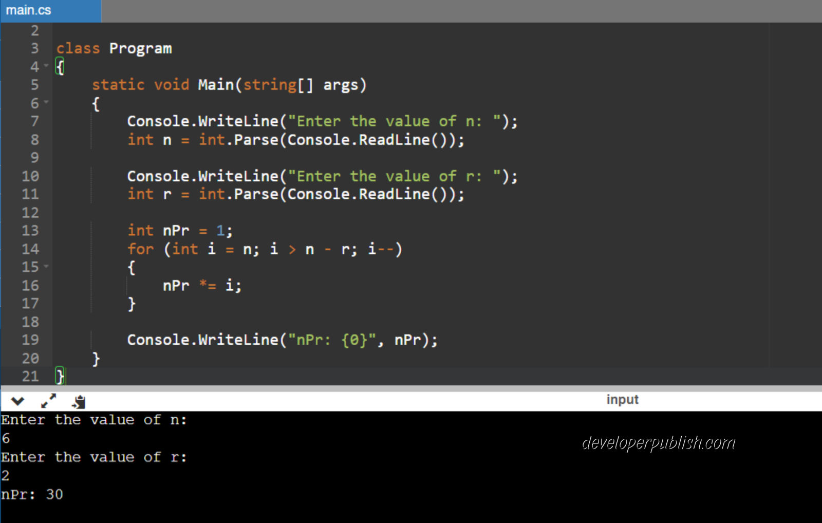 C# Program to Find nPr