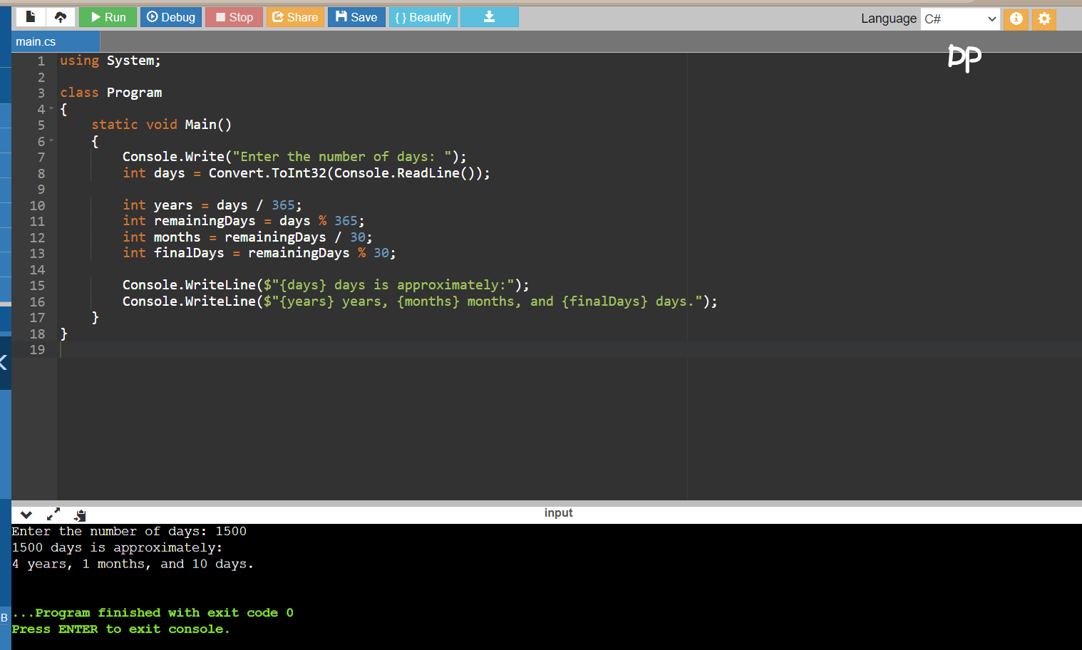 C Program To Convert Days Into Years Months And Days