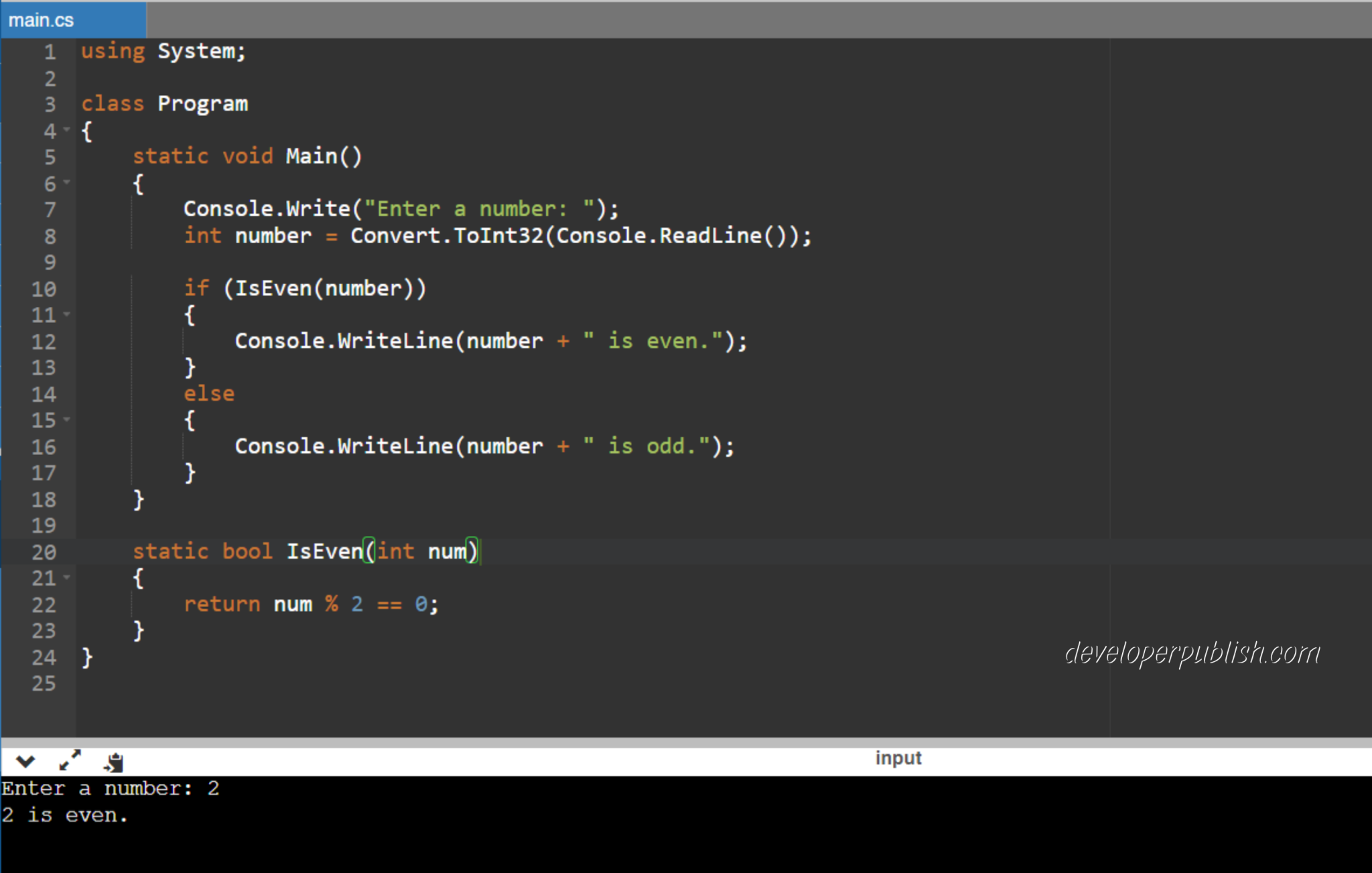 C# Program to Check Whether a Given Number is Even or Odd