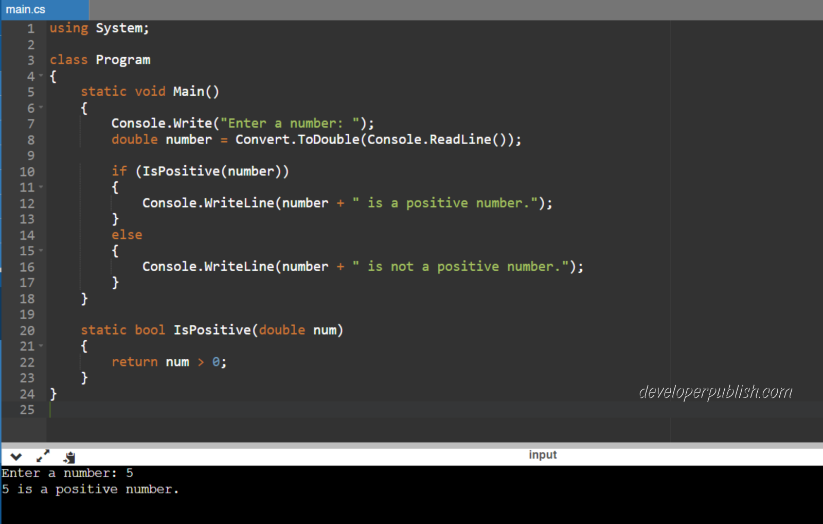 C# Program to Check Whether a Number is Positive or Not
