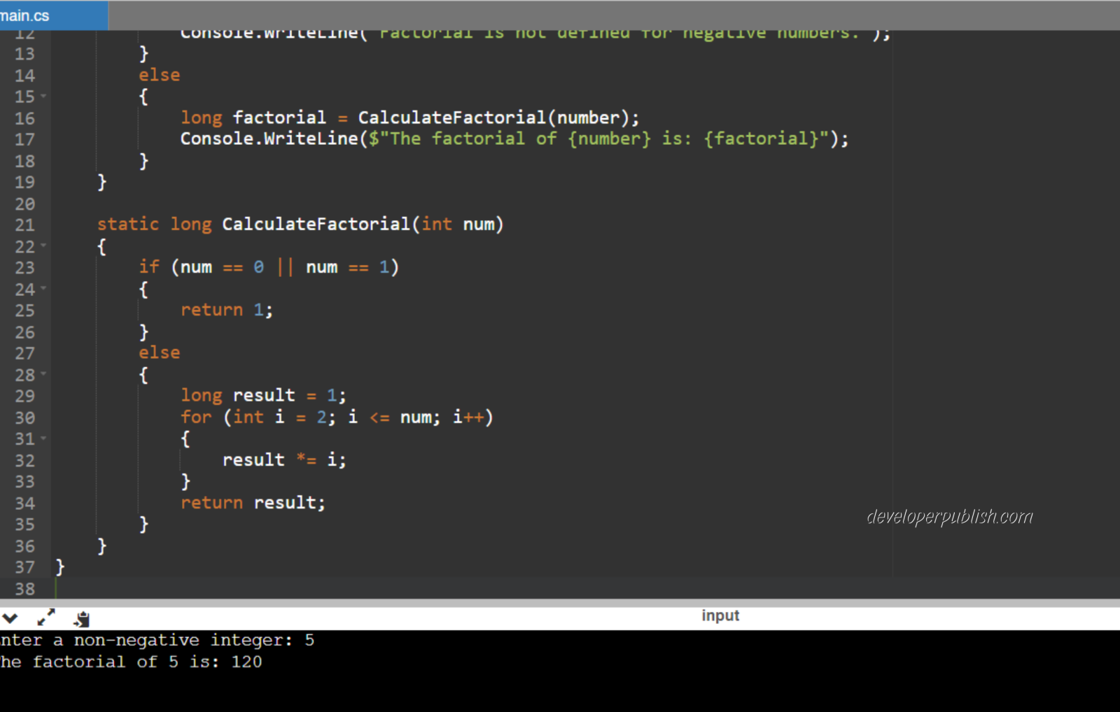 C# Program to Print the Factorial of a Given Number
