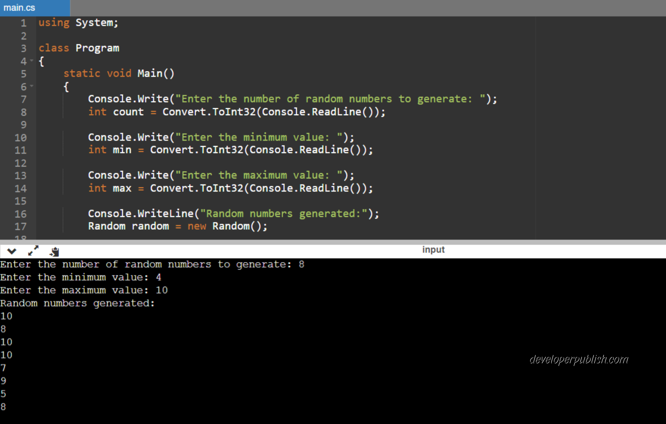 C# Program to Generate Random Numbers