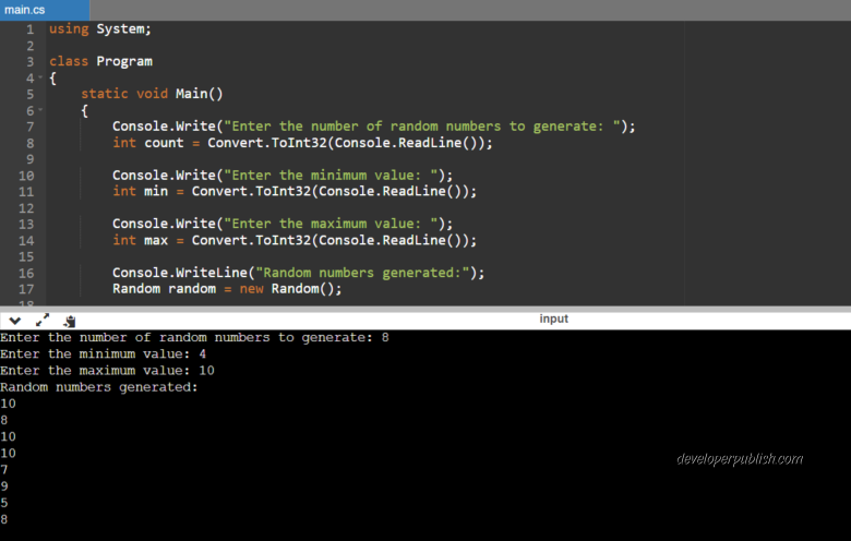 C# Program to Generate Random Numbers