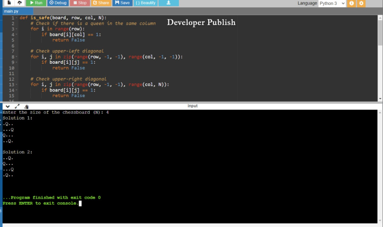 Python Program to Solve n-Queen Problem with Recursion