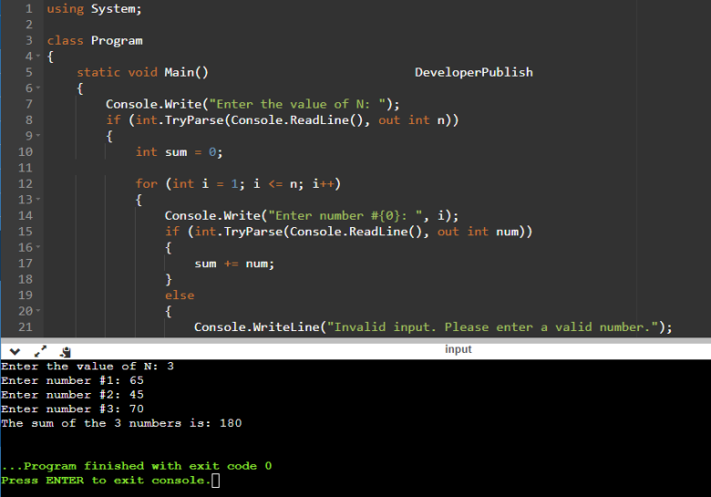 C# Program to Generate the Sum of N Numbers