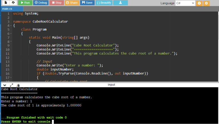 C# Program to Find the Cube Root of a Number