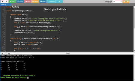 C# Program to Display Lower Triangular Matrix